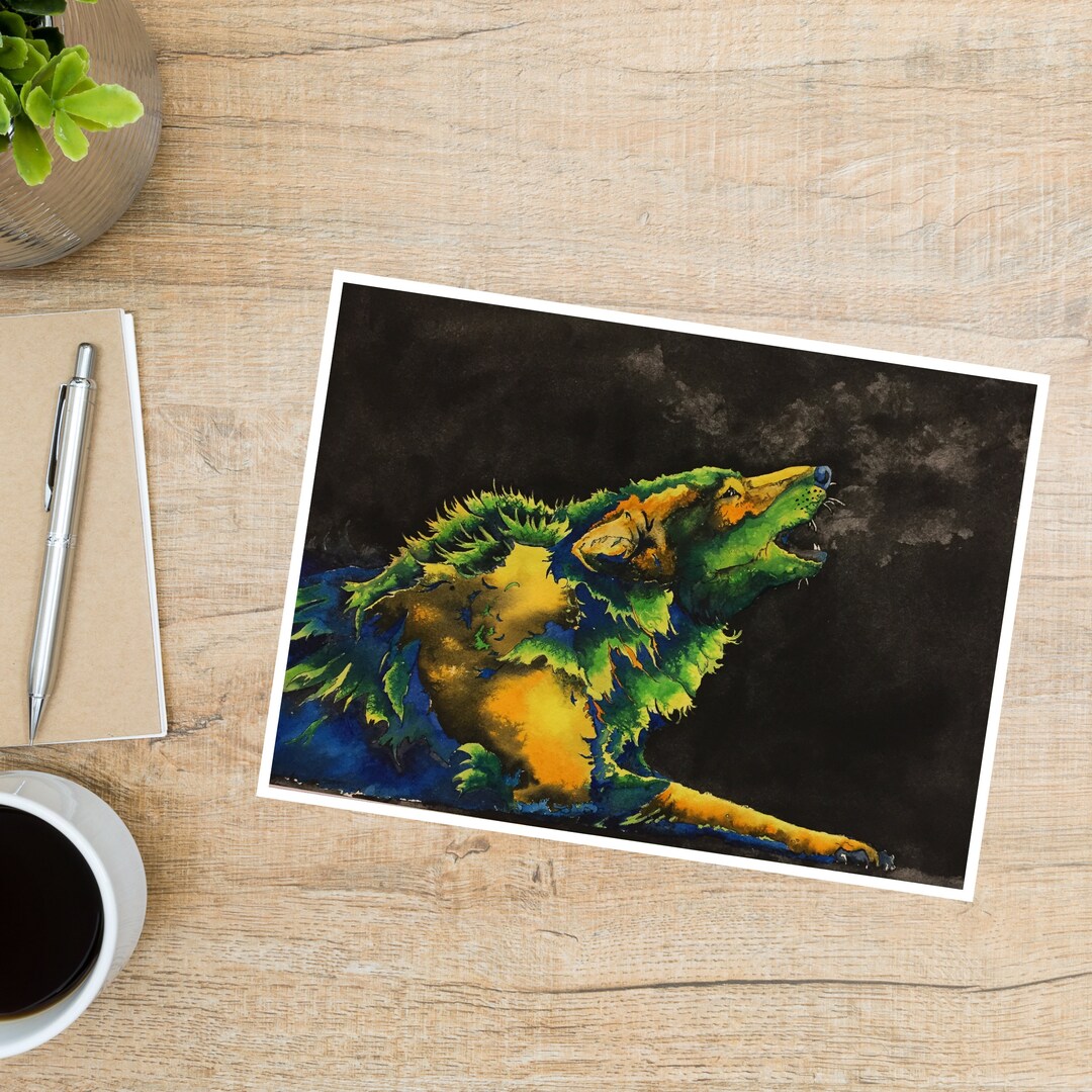 Wolf Card: Earthbound, Watercolor Blank Wolf Greeting Card, Wolfdog ...
