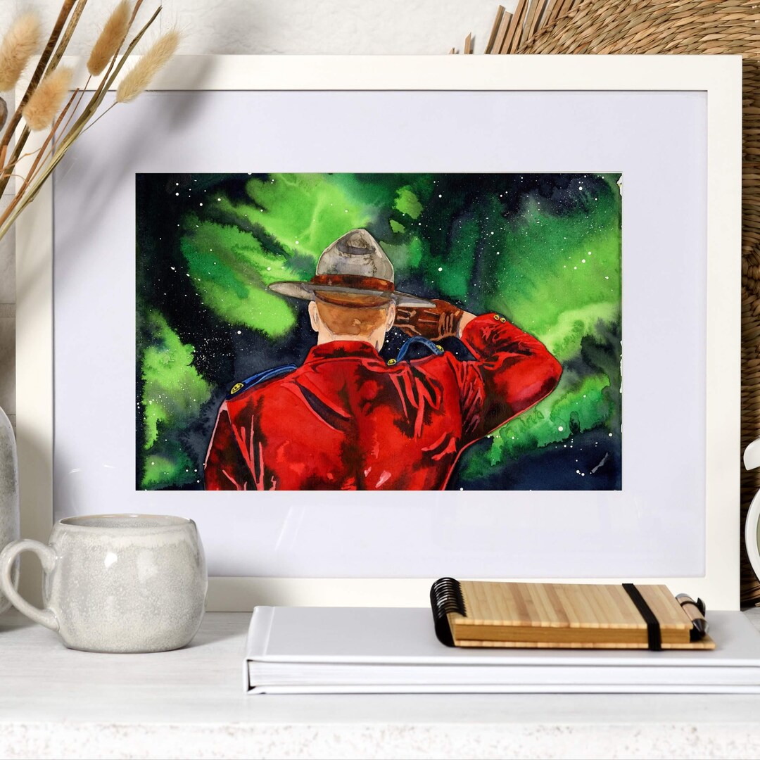 RCMP Officer Watercolor Print: "wild North" Northern Lights Painting - Etsy