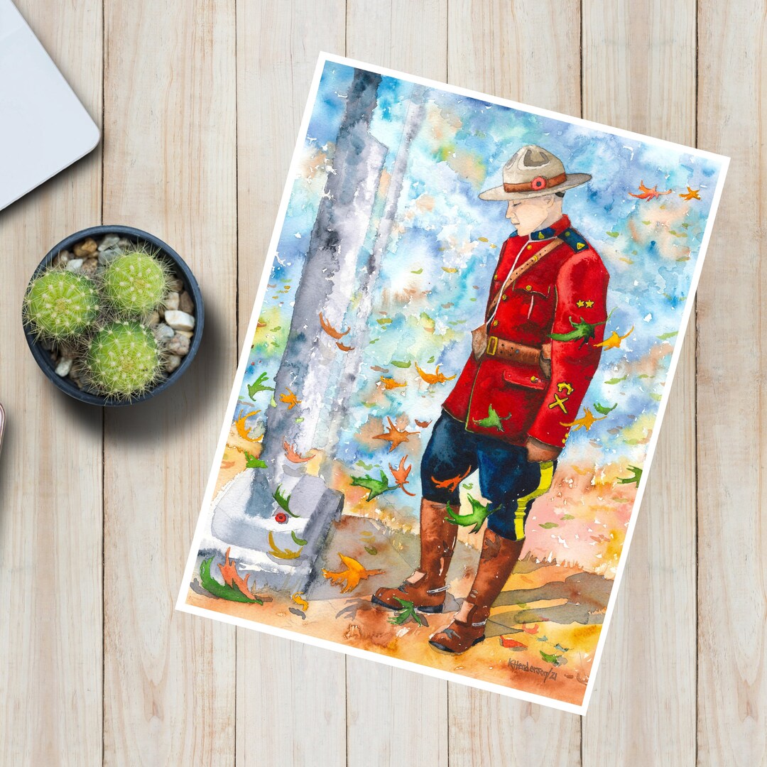 Rcmp Card: "memories Ii" Watercolor Painting of a Male RCMP Officer ...