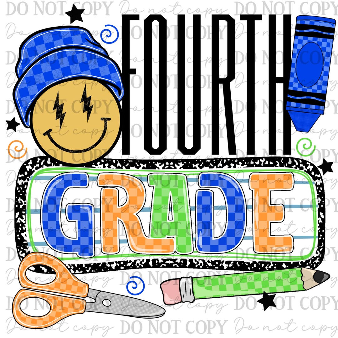 Checkered Hello 4th Grade Boy Back to School Print / DTF Print ...