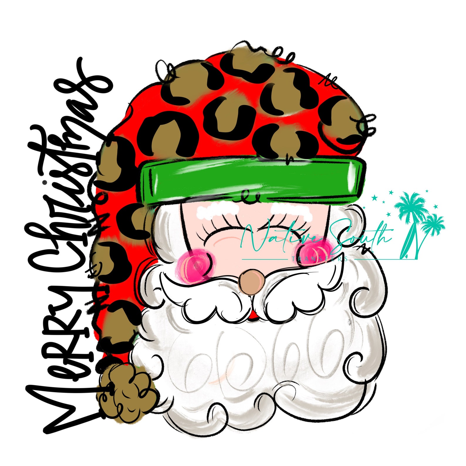 Merry Christmas Leopard Santa Art Print / Christmas Print/ Sublimation ...