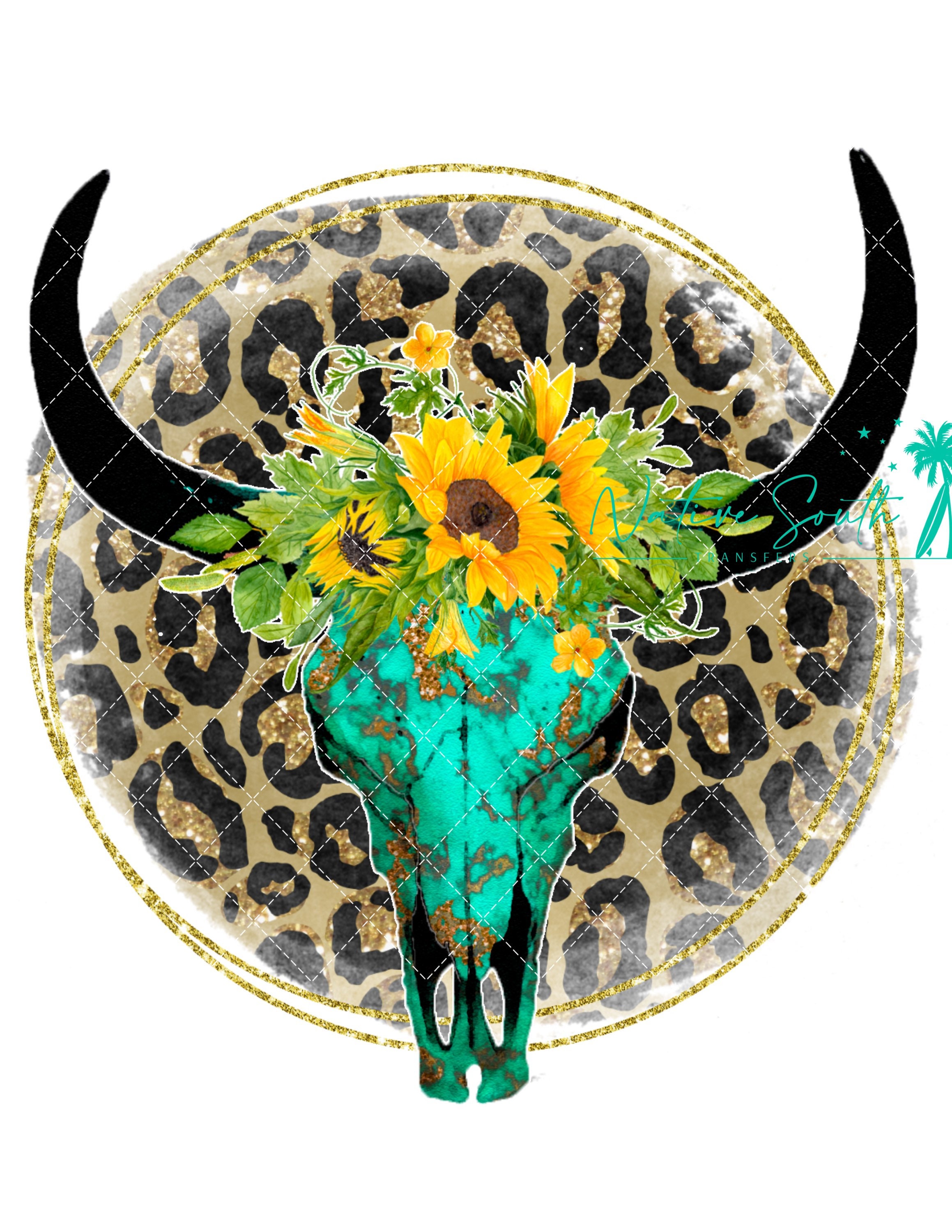 Leopard Bull Skull Western Print/country Print/ Sublimation | Etsy