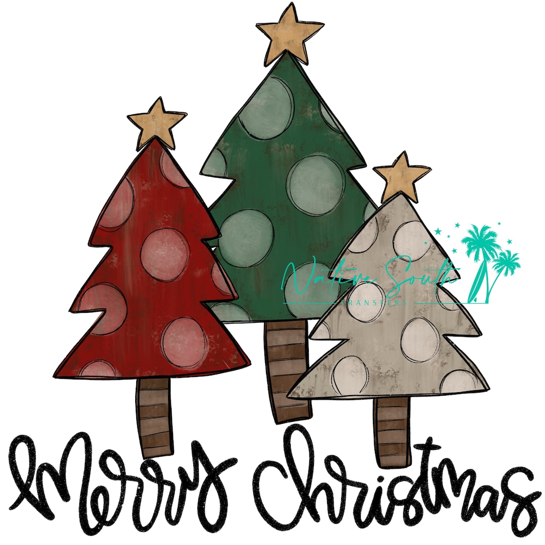 Merry Christmas Polka Dot Tree Trio Print / Christmas Print ...
