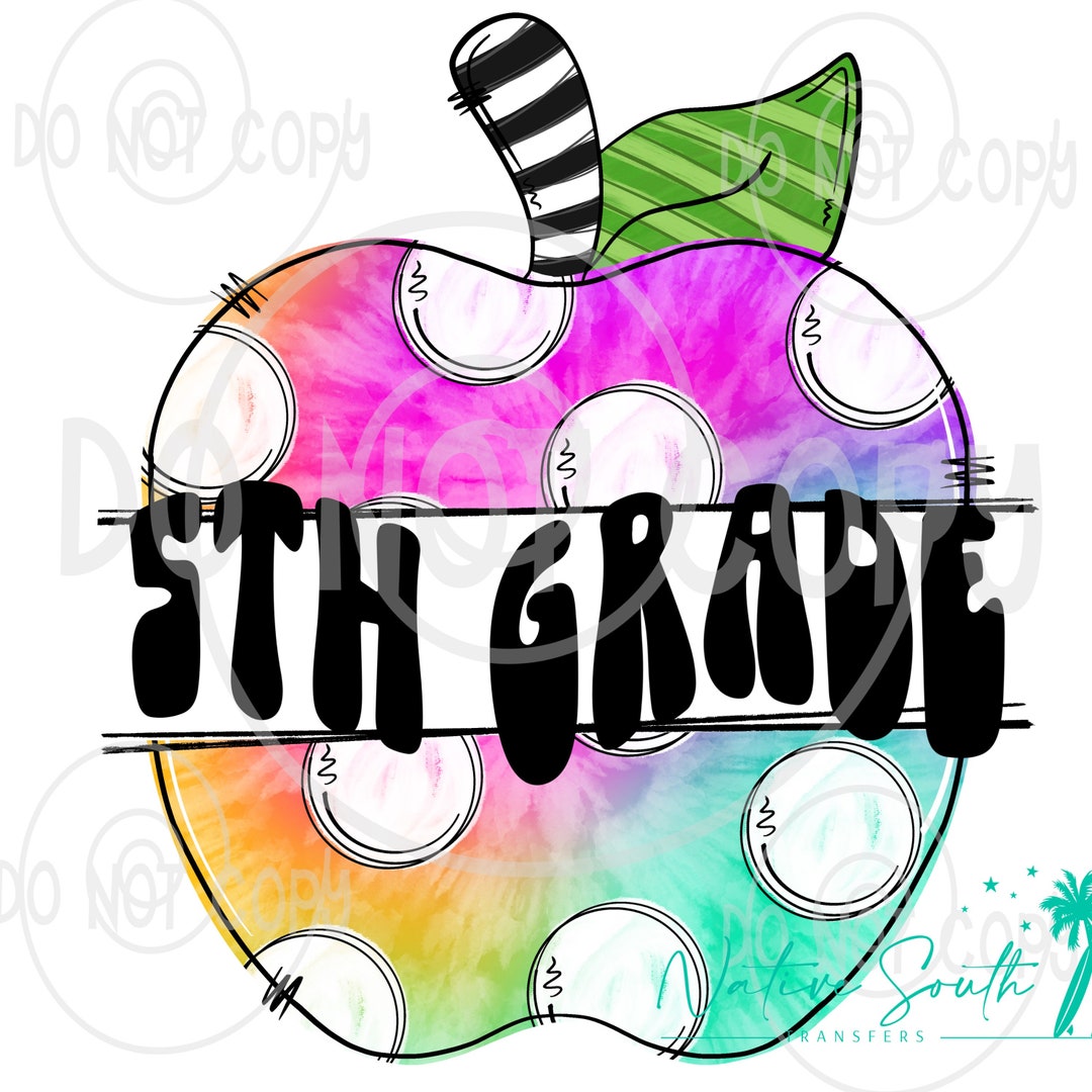5th Grade Tie Dye Polka Dot Apple Print/back to School - Etsy