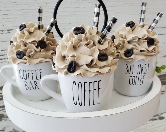 Mini Coffee Mug With Faux Whipped Cream Topper Coffee Beans Tiered Tray ...