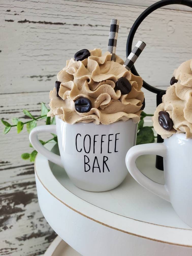 Mini Coffee Mug With Faux Whipped Cream Topper Coffee Beans - Etsy