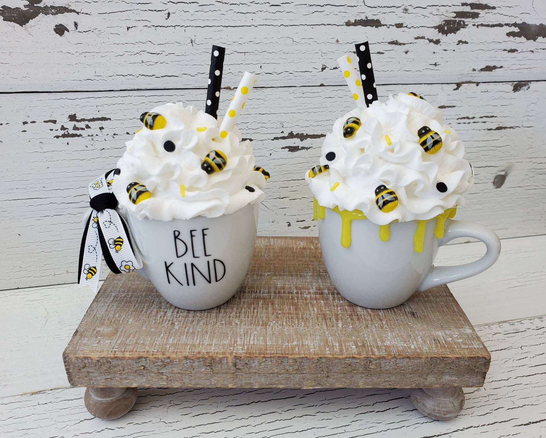 Bee Mini Mug With Faux Whipped Cream Topper Tiered Tray - Etsy
