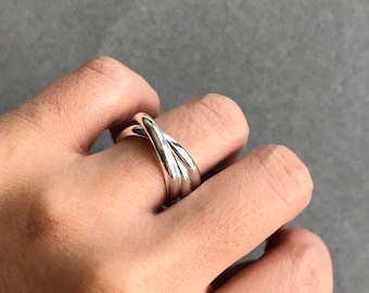 Sterling Silver Triple Interlocked Ring, Multi Band Rings, Intertwining ...