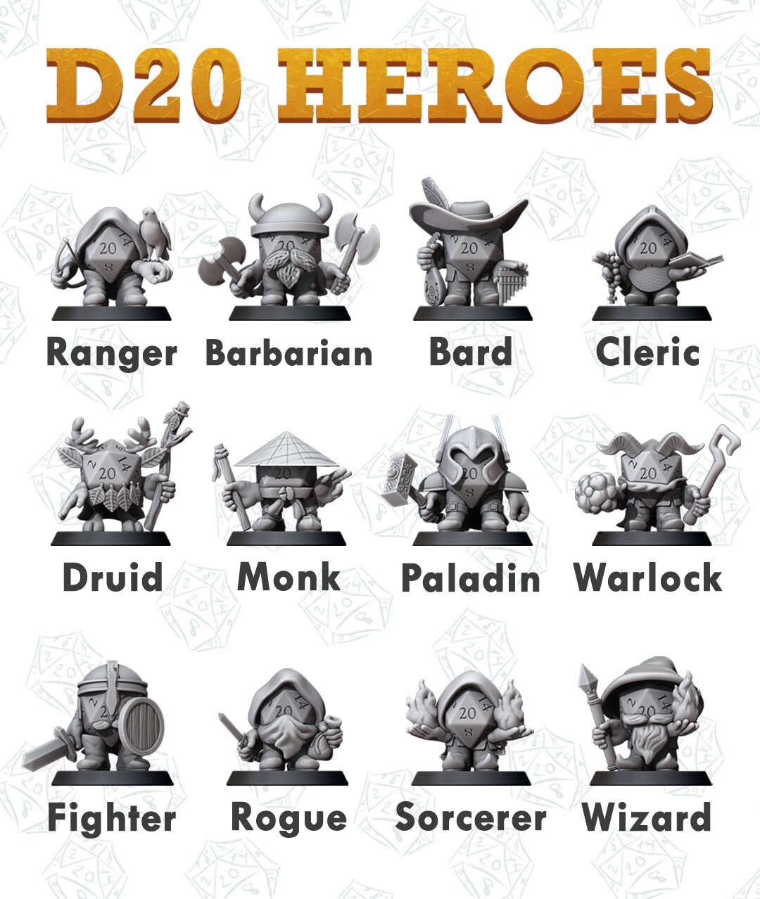D20 Heroes Miniatures - 12 Class Options! - Etsy