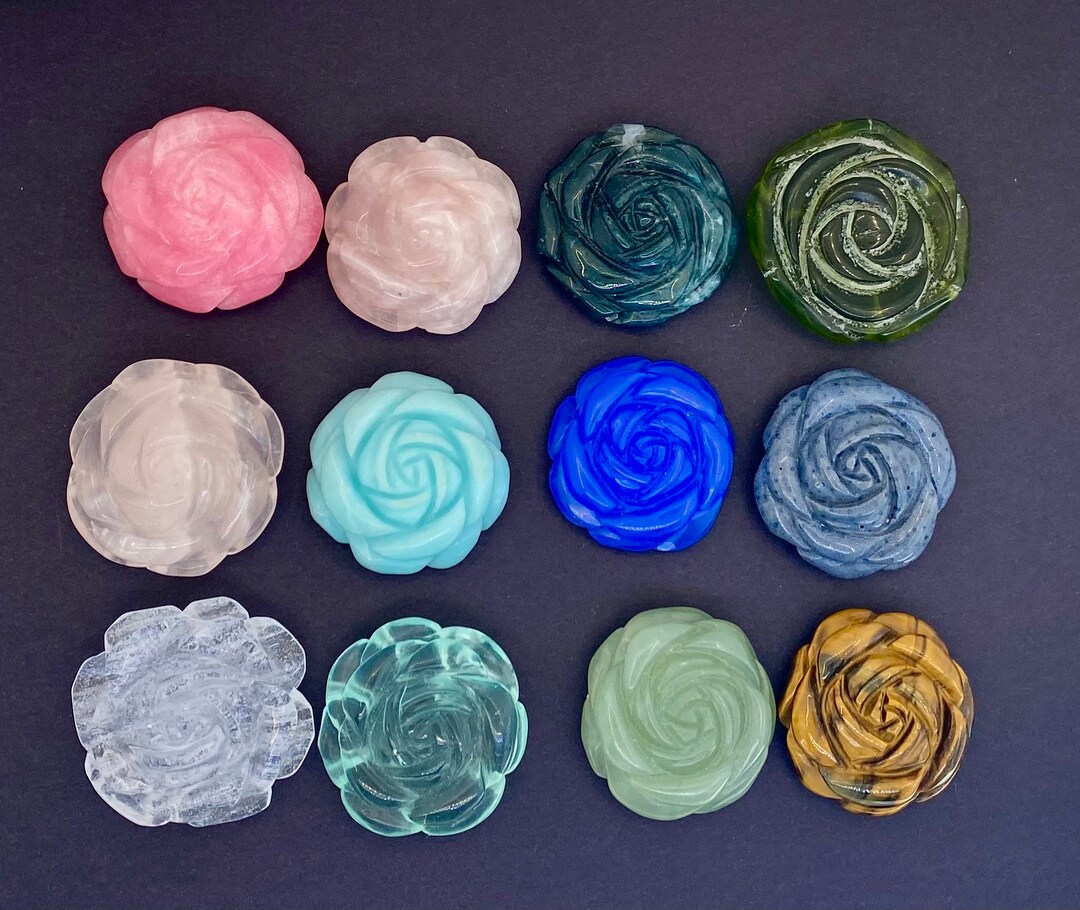 Gemstone Carved Flower Pendants | 35 Mm | Quartz, Howlite or Jasper - Etsy