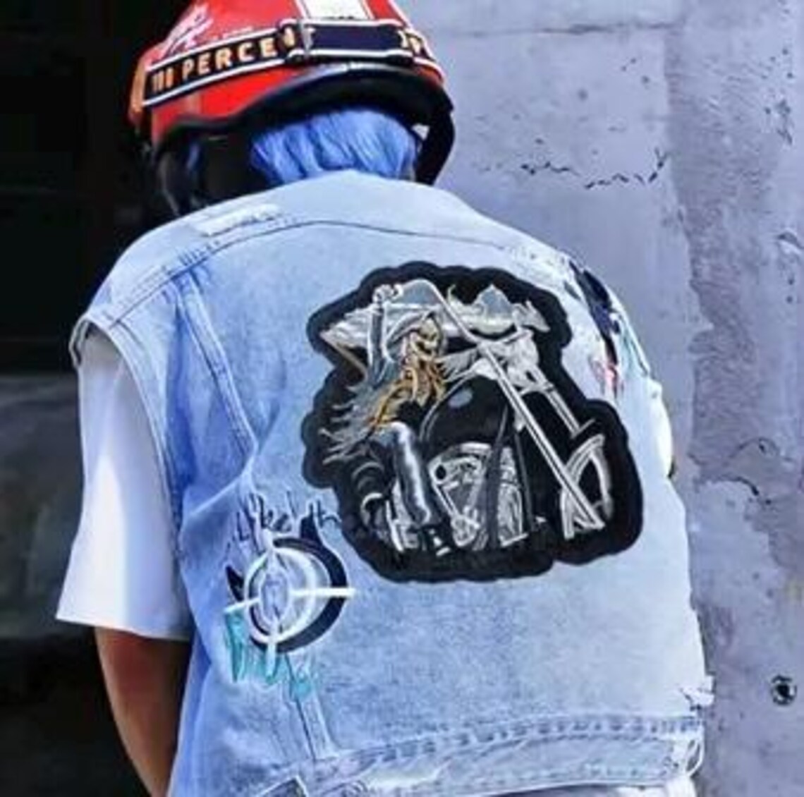 Embroidered Punk Style Large Iron-on Chopper Motorcycle Skull Xlpatch ...