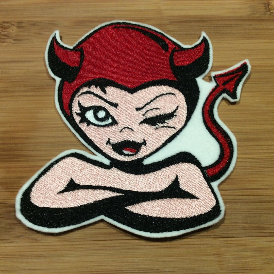 Embroidered Winking Devil Girl Patch Sew/iron-on by Twistedstitcher ...