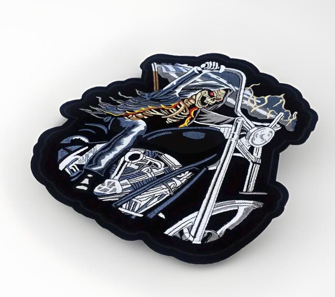 Embroidered Punk Style Large Iron-on Chopper Motorcycle Skull Xlpatch ...