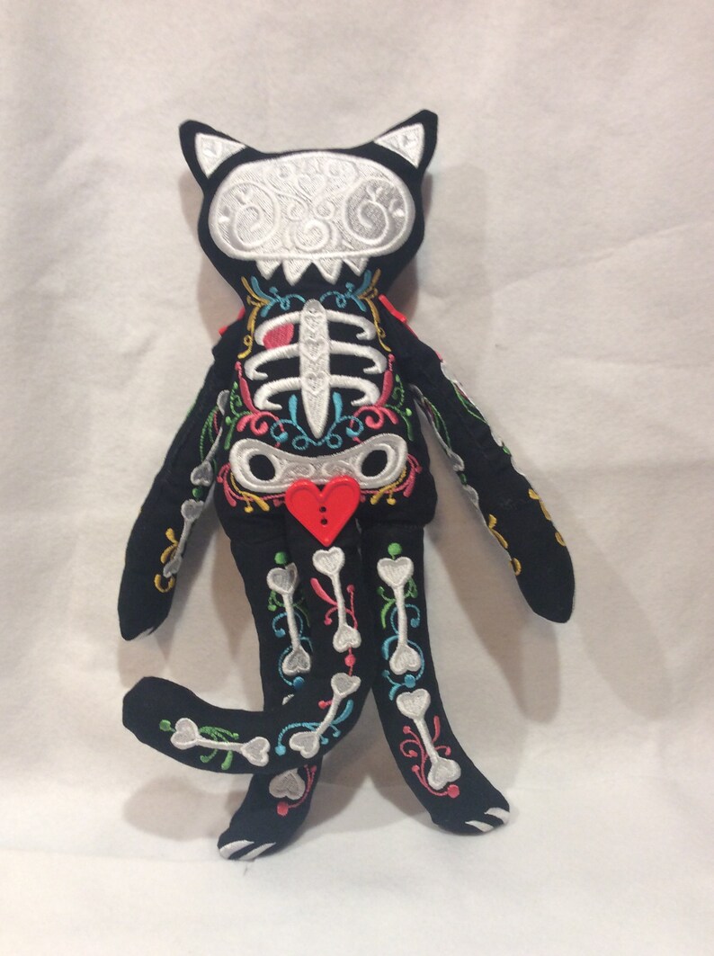 Embroidered Skelecat Day of the Dead Cat Skeleton Cat Stuffed - Etsy UK