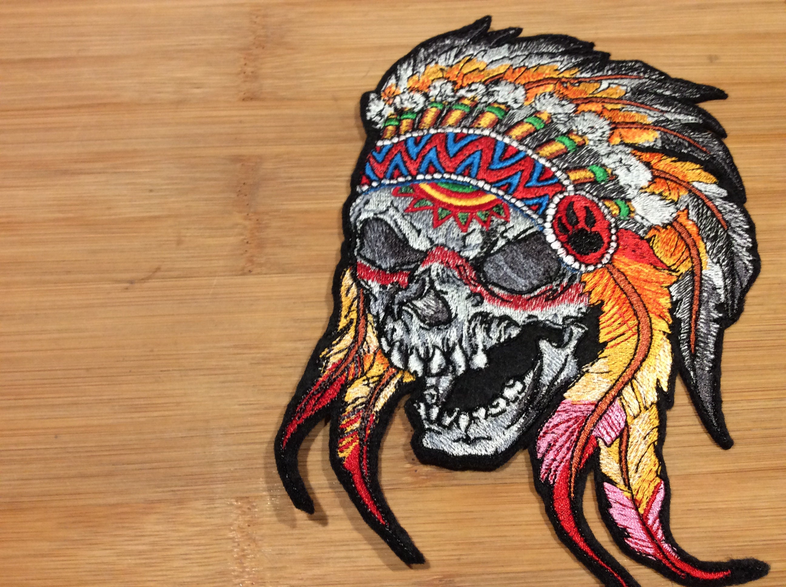 Embroidered Native Indian Chief Skull With Full Head Dress | Etsy