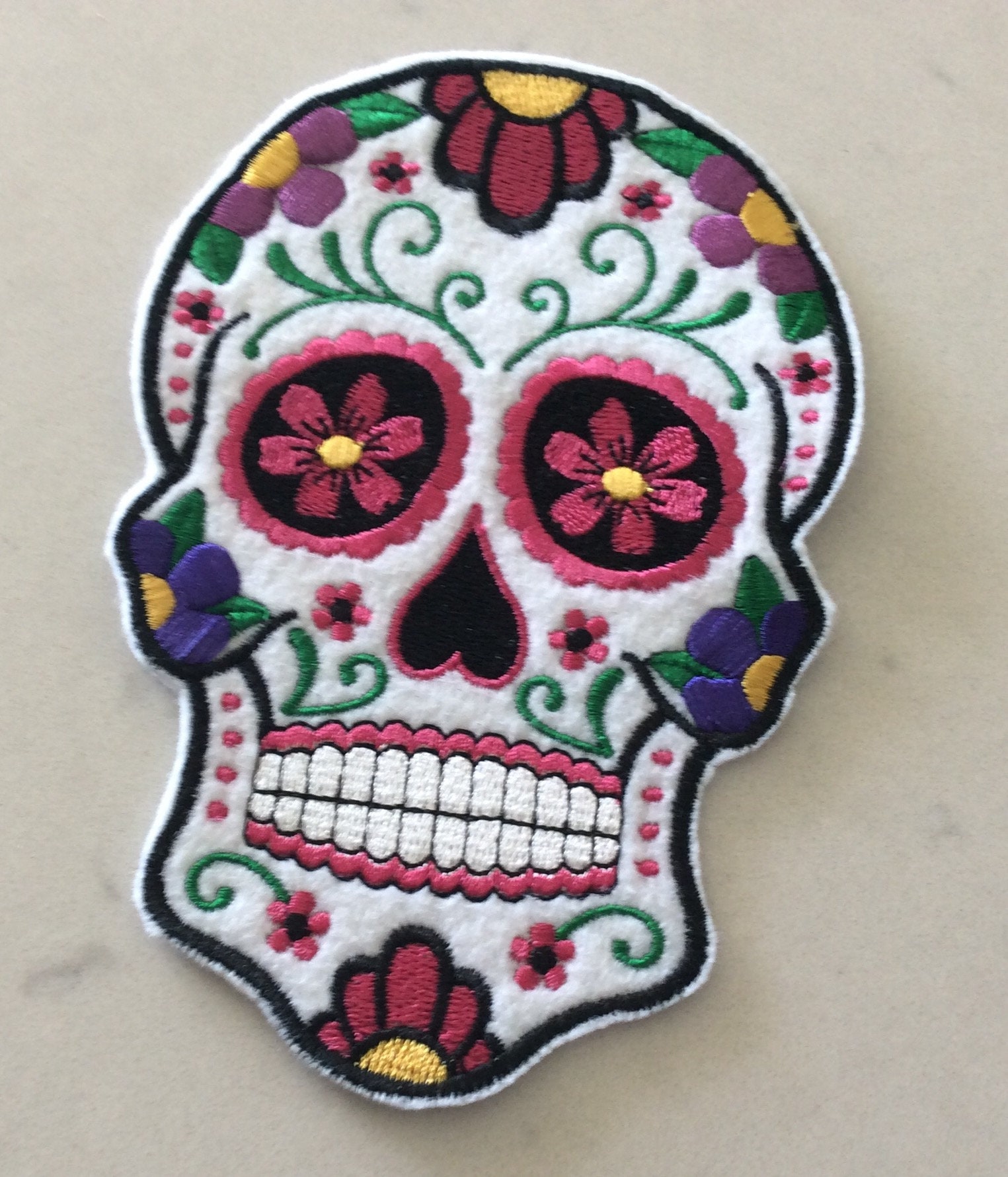Embroidered Floral Sugar Skull Sew Iron On Patch 4 X 6 Etsy