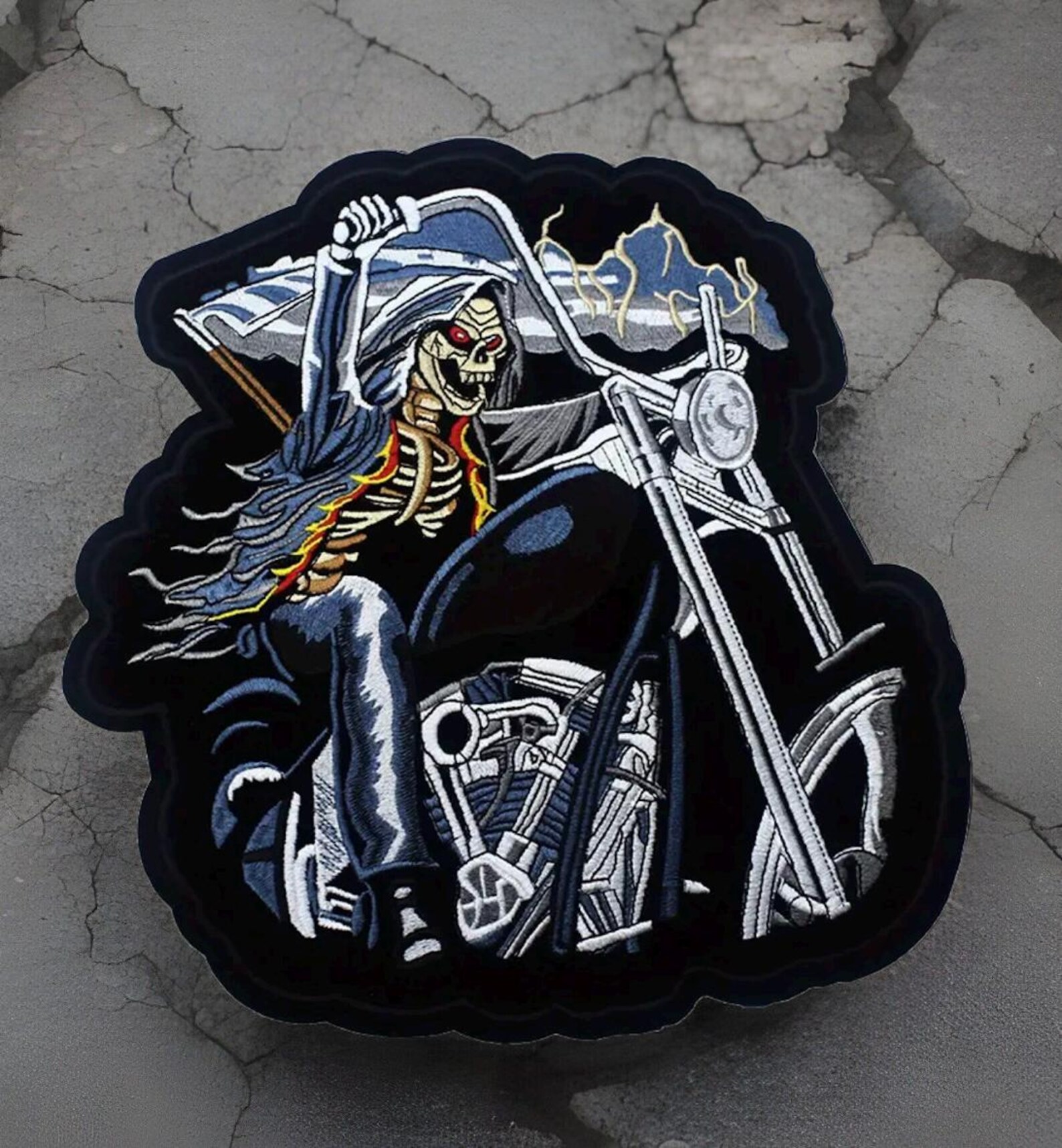 Embroidered Punk Style Large Iron-on Chopper Motorcycle Skull Xlpatch ...