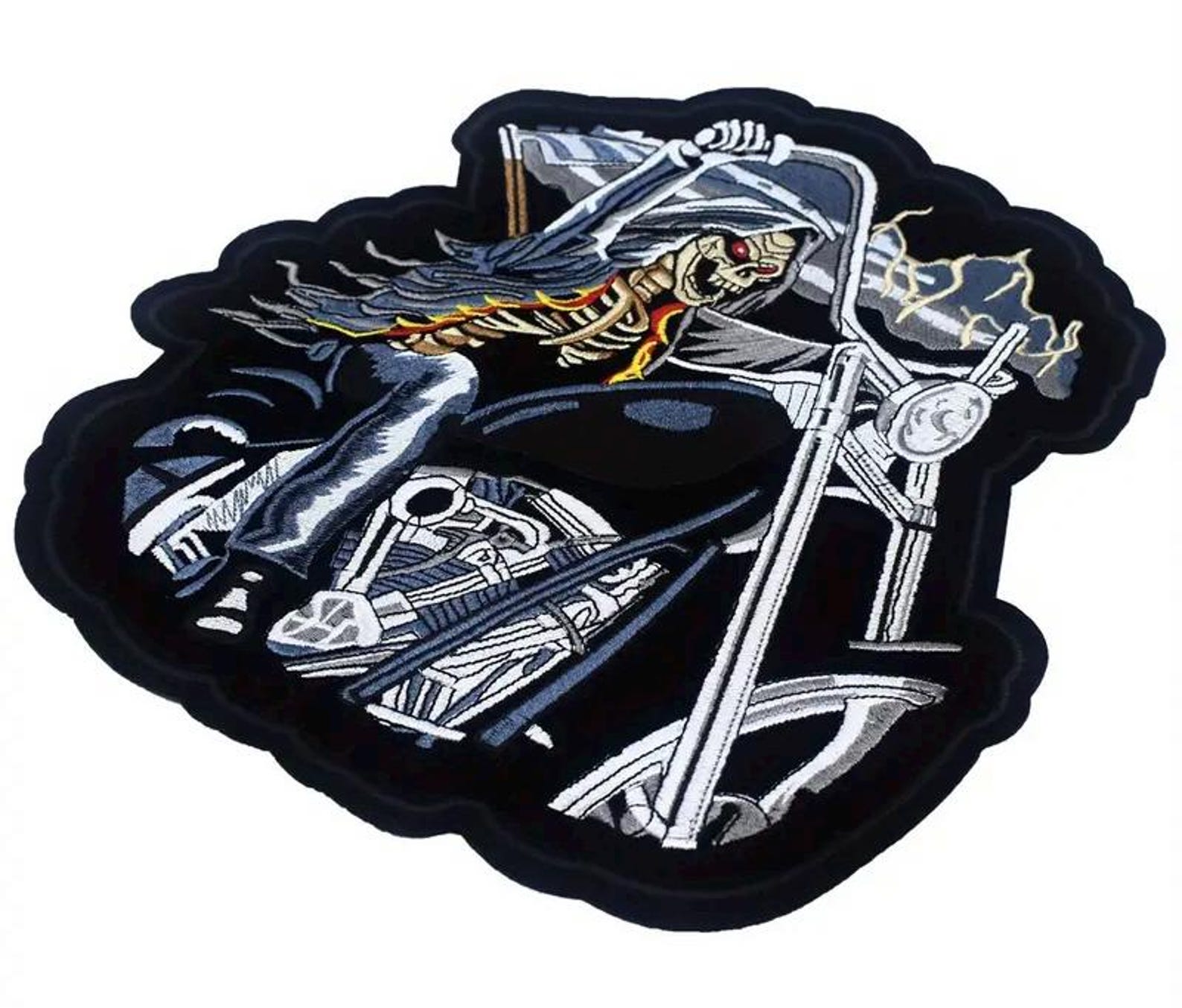 Embroidered Punk Style Large Iron-on Chopper Motorcycle Skull Xlpatch ...