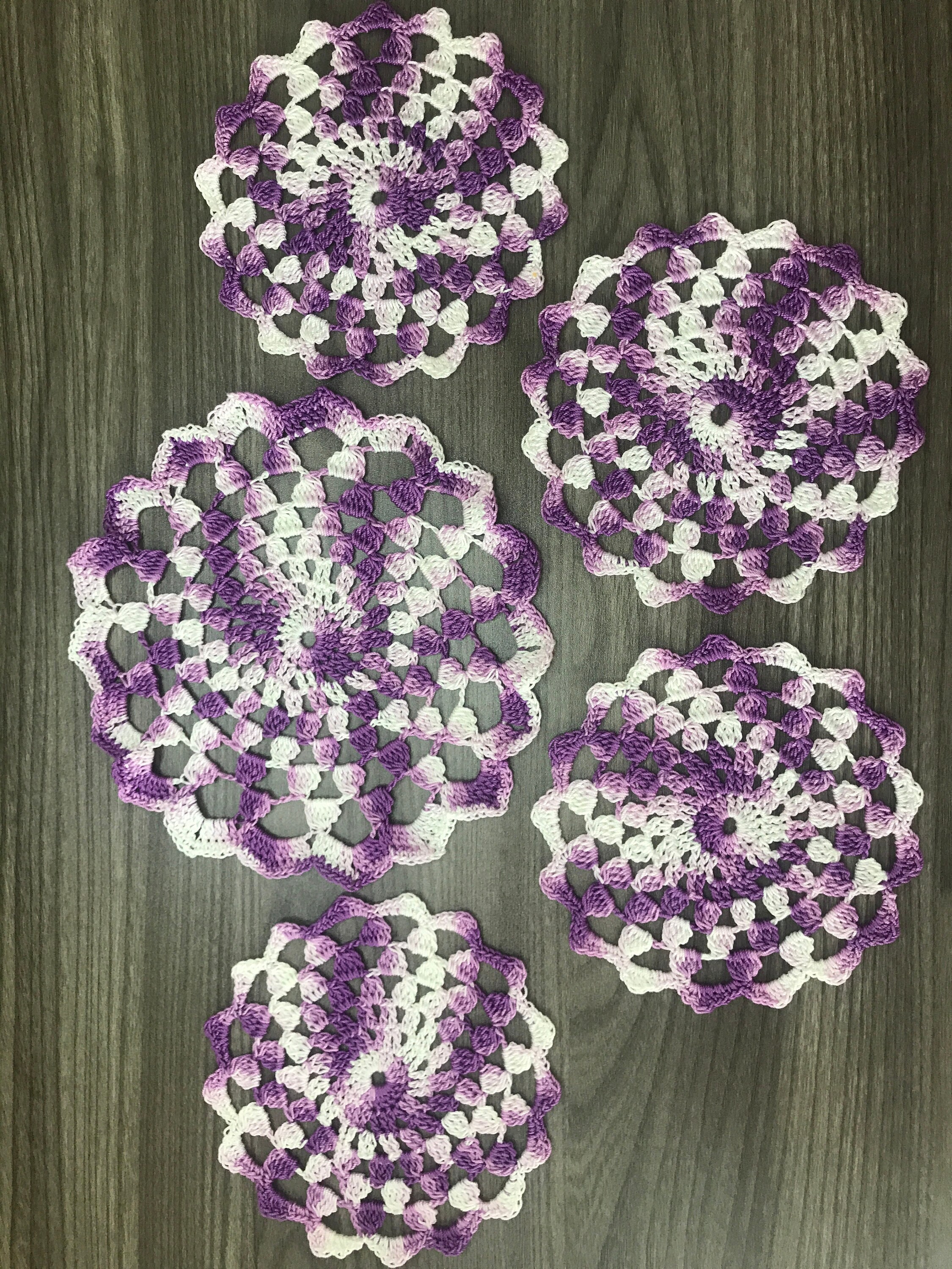 Set of 5 Knitted Doilies Flower Crocheted Doilies Tye Dye - Etsy