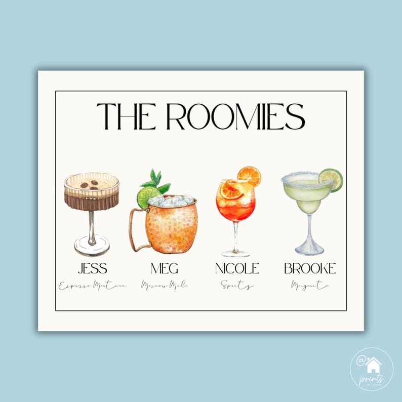 Custom Roommate Cocktail Print: Personalized Drinks Bar Art (digital ...