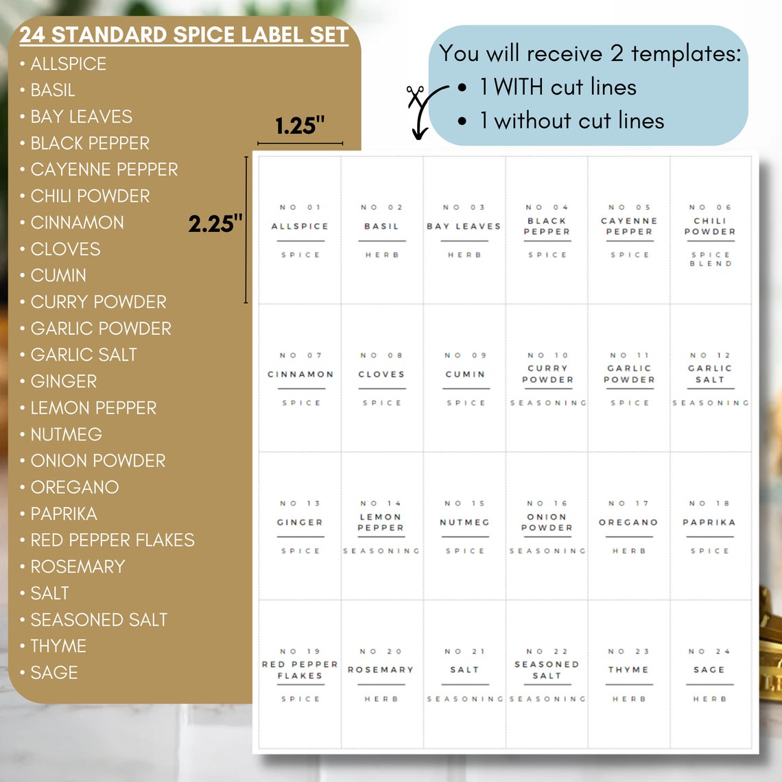 Minimalist Modern Spice Labels Standard Set Spice Labels Premium Spice ...