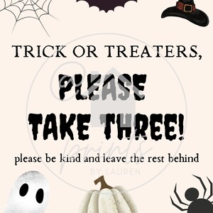 Trick or Treat Halloween Candy Sign: Take One, Two, Three (digital ...