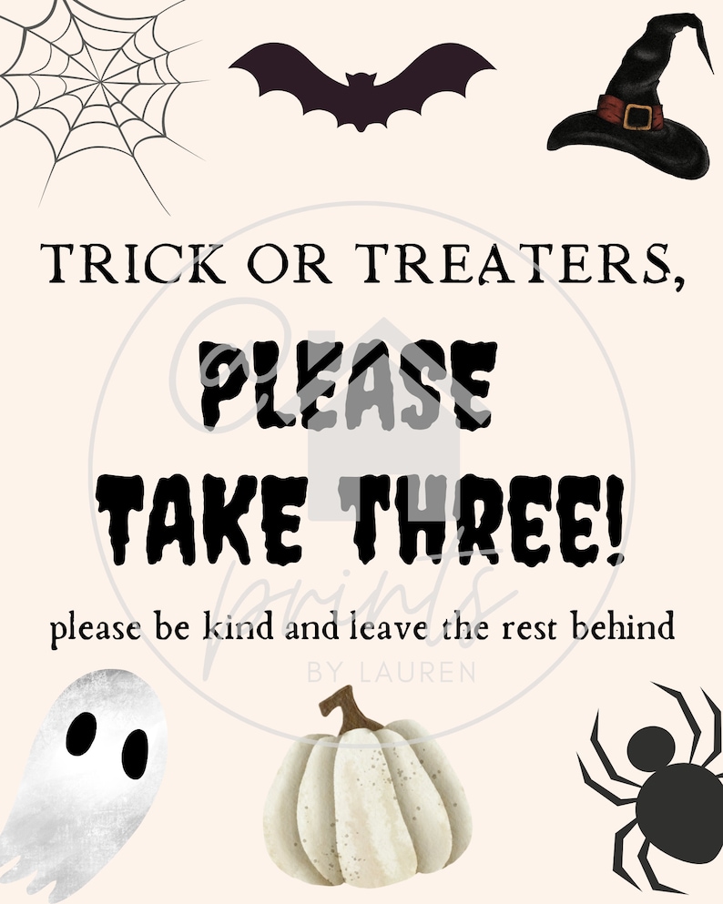 Trick or Treat Halloween Candy Sign: Take One, Two, Three (digital ...