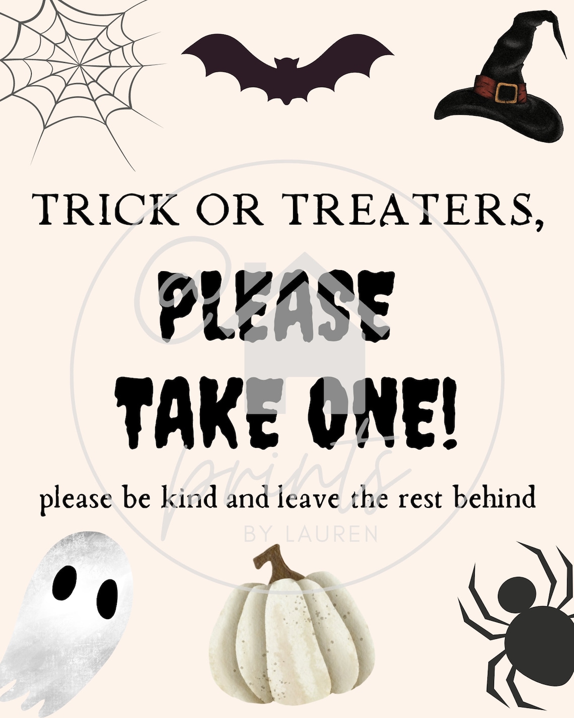 Trick or Treat Halloween Candy Sign: Take One, Two, Three (digital ...