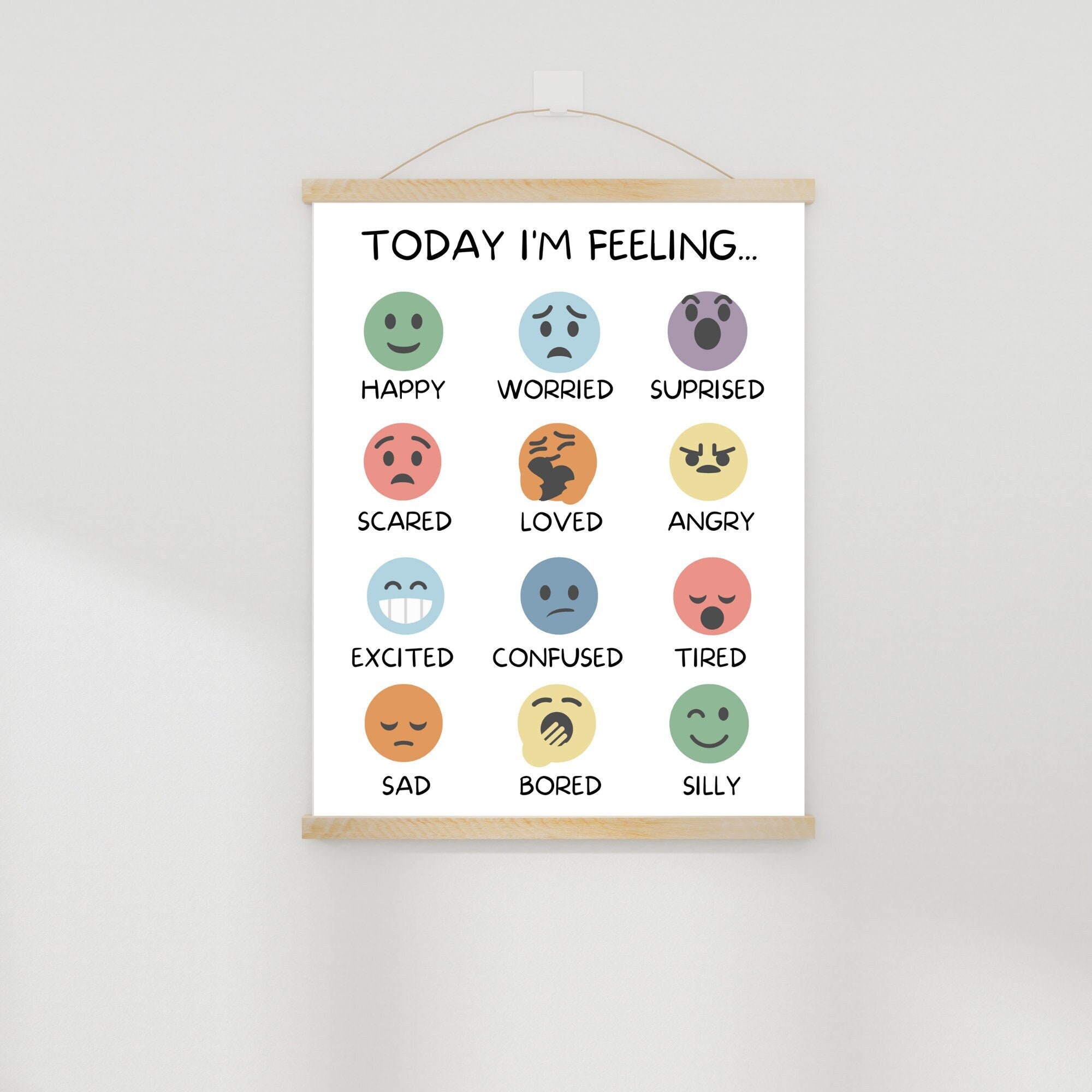 Today I'm Feeling Wall Art Kid Room Sign Minimalist Feelings Chart ...