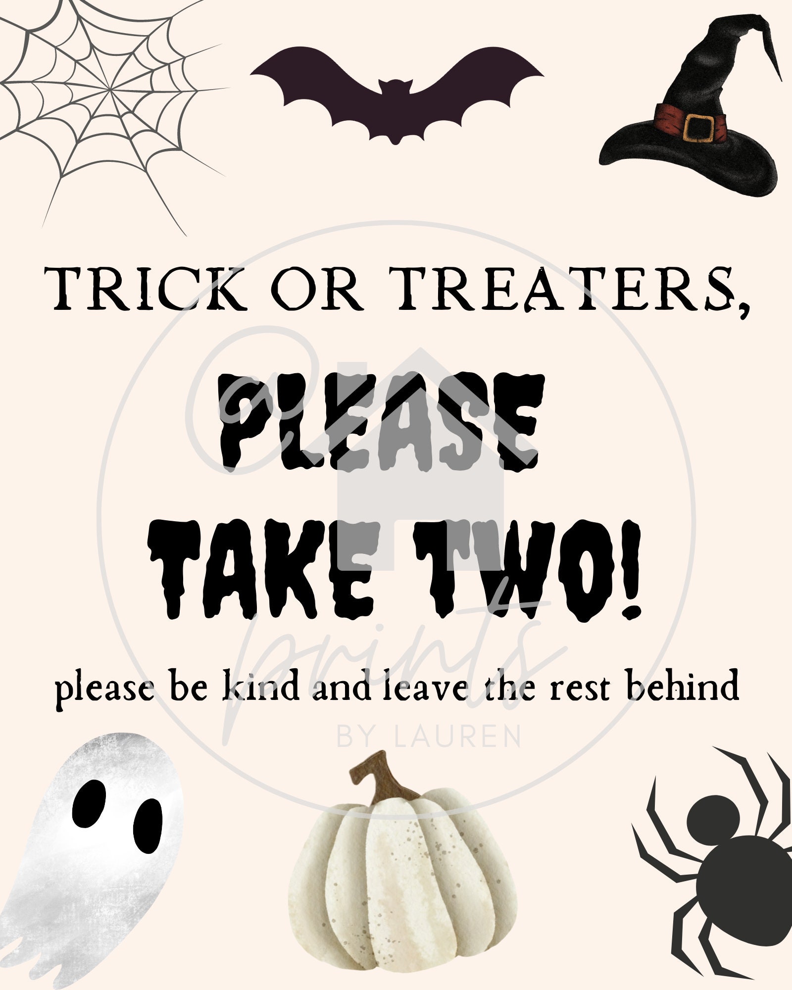 Trick or Treat Halloween Candy Sign: Take One, Two, Three (digital ...
