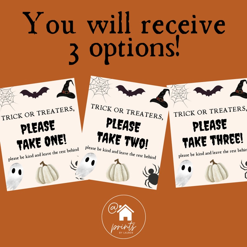 Trick or Treat Halloween Candy Sign: Take One, Two, Three (digital ...