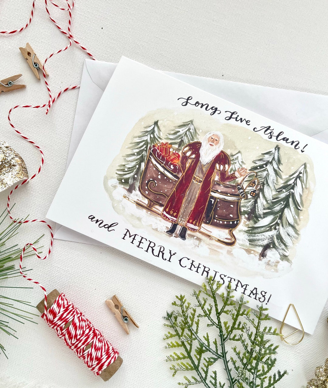Festive Greeting Card With Father Christmas Illustration - Etsy