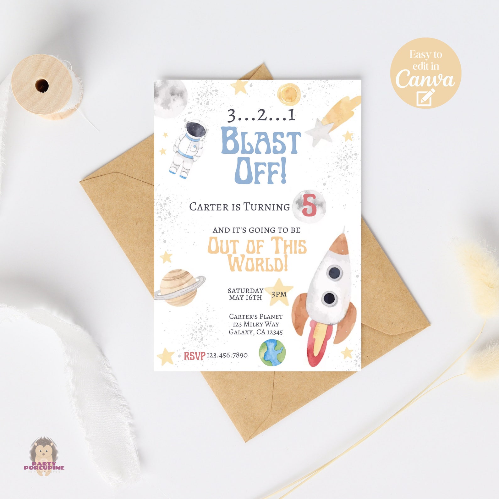 Editable Blast off Birthday Invitation Space Astronaut Birthday Invite ...