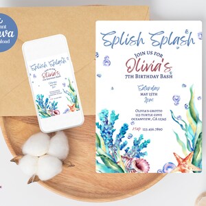 Editable Splish Splash Birthday Invitation Ocean Swimming Under the Sea ...