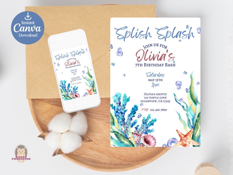 Editable Splish Splash Birthday Invitation Ocean Swimming - Etsy