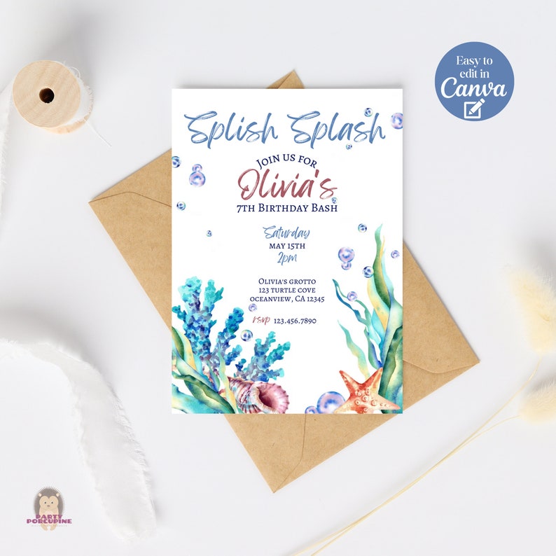 Editable Splish Splash Birthday Invitation Ocean Swimming - Etsy
