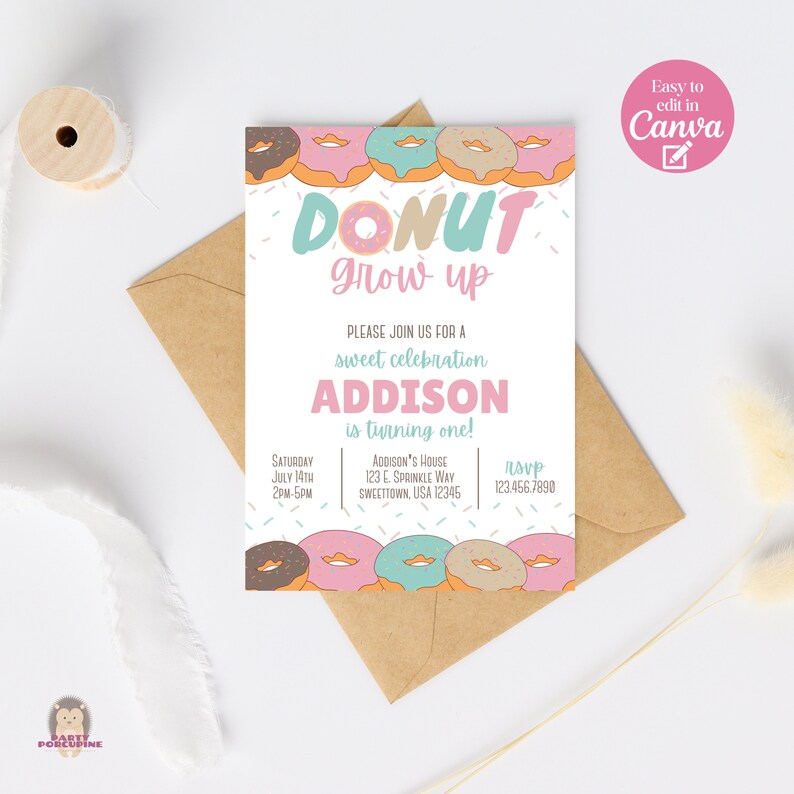 Editable Donut Birthday Invitation Donut Grow up Birthday - Etsy