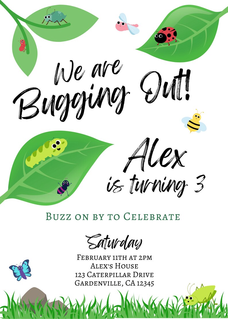 Editable Bugging Out Bug Birthday Invitation Party Birthday Invite Bugs Green Girl Boy Party ...
