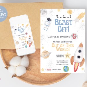 Editable Blast off Birthday Invitation Space Astronaut Birthday Invite ...