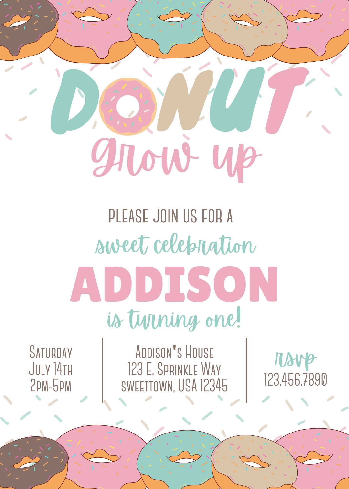 Editable Donut Birthday Invitation Donut Grow up Birthday Invite Pink ...