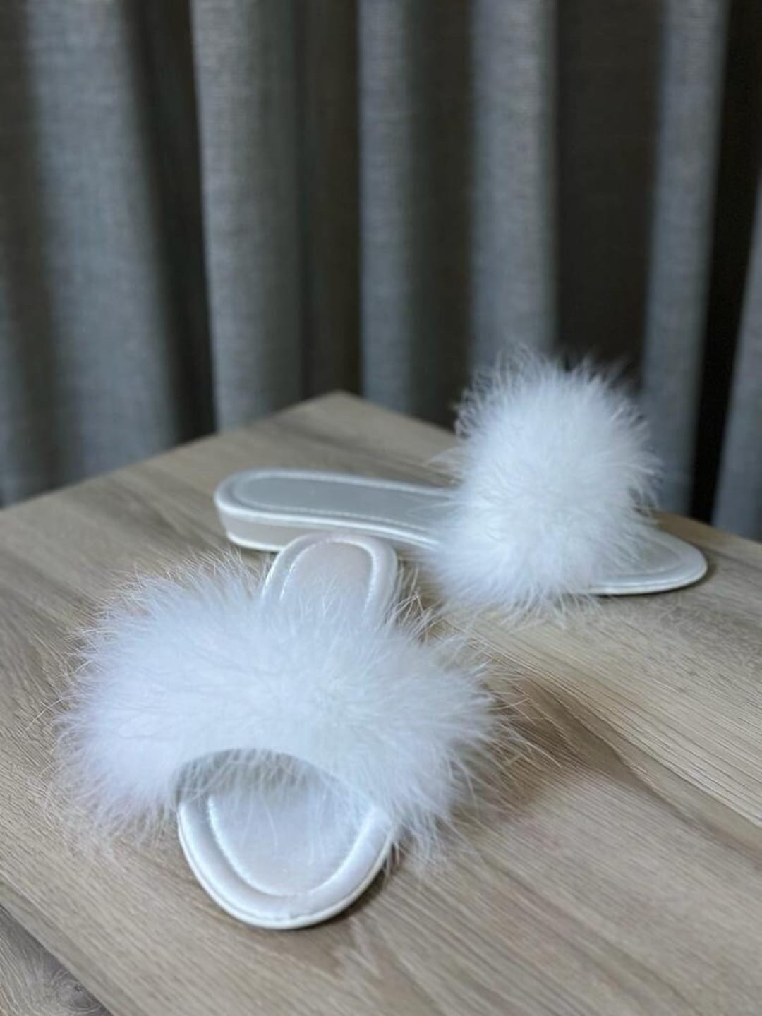Marabou Feather Bride Slippers: White Fluffy Satin Bridal Party Gift - Etsy