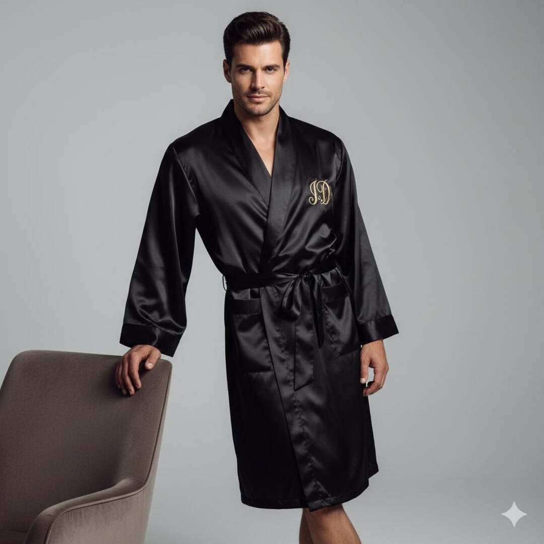 Personalized Men's Silk Satin Robe: Embroidered Kimono, Groom Gift ...