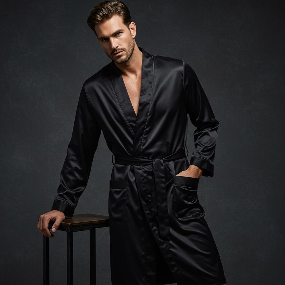 Personalized Men's Silk Satin Robe: Embroidered Kimono, Groom Gift - Etsy