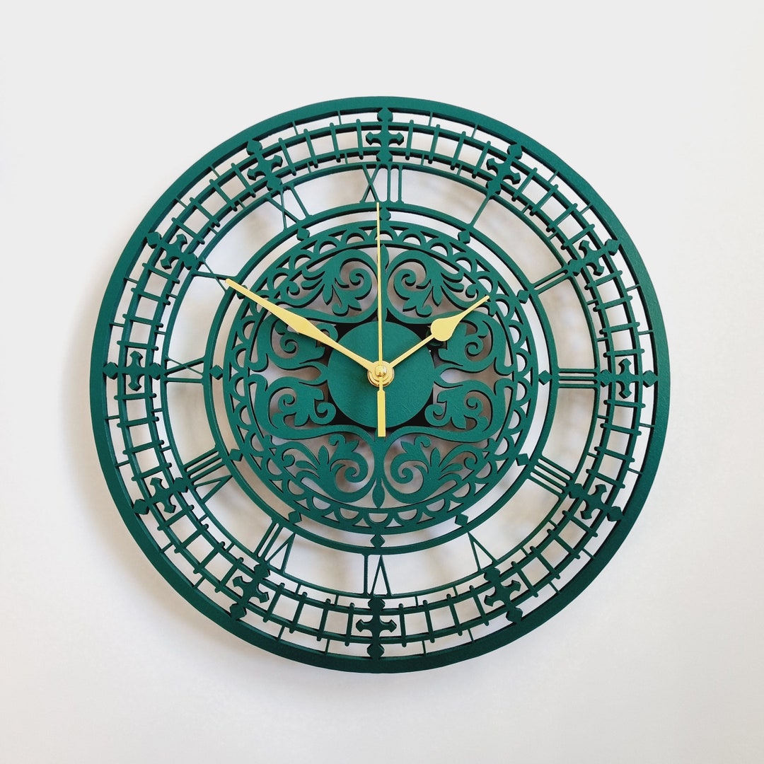 Emerald Wall Clock Silent Non Ticking Roman Numerals 30cm Emerald Green ...