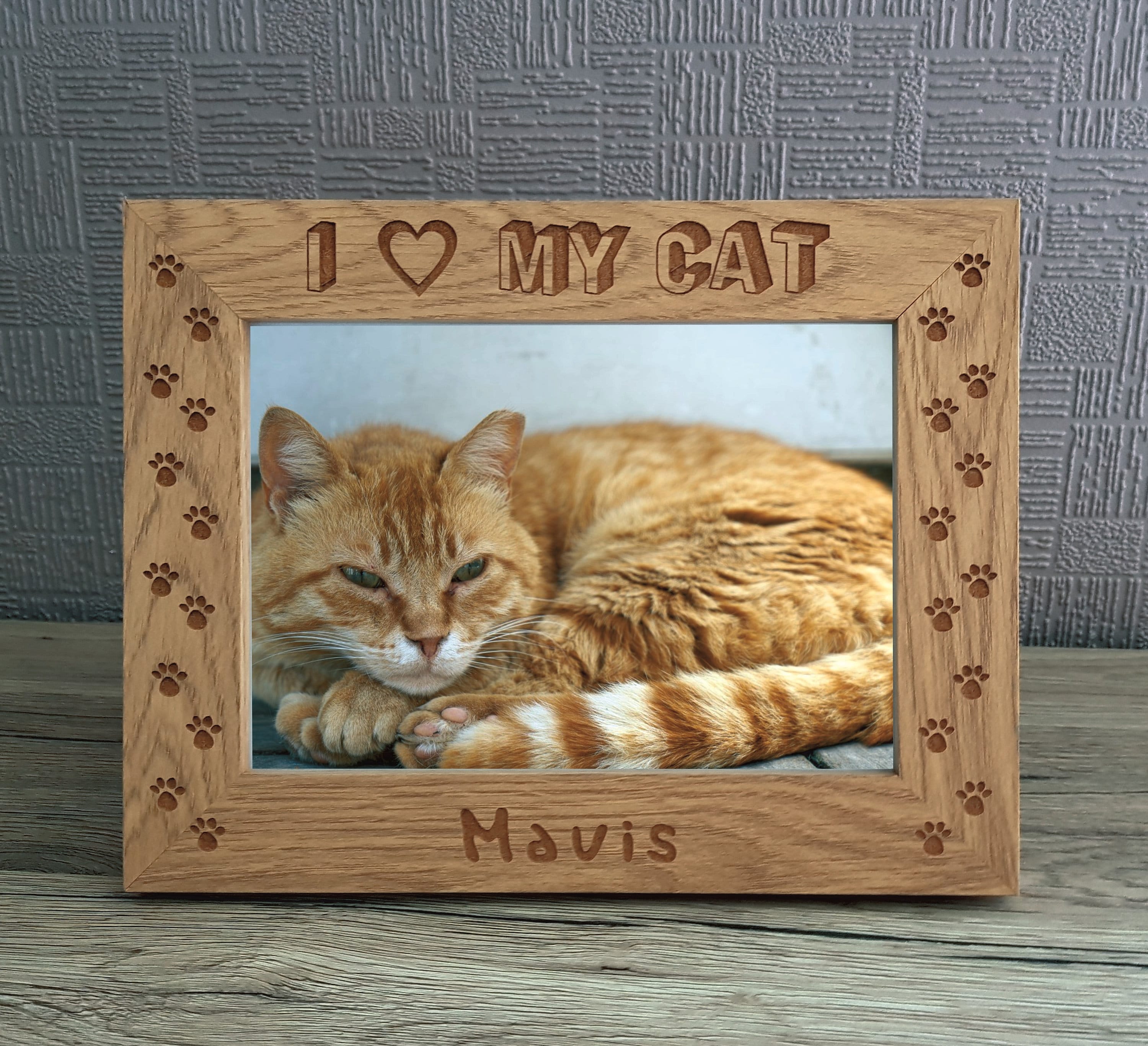 I LOVE MY CAT Personalised Engraved Wooden Photo Frame Memorial ...