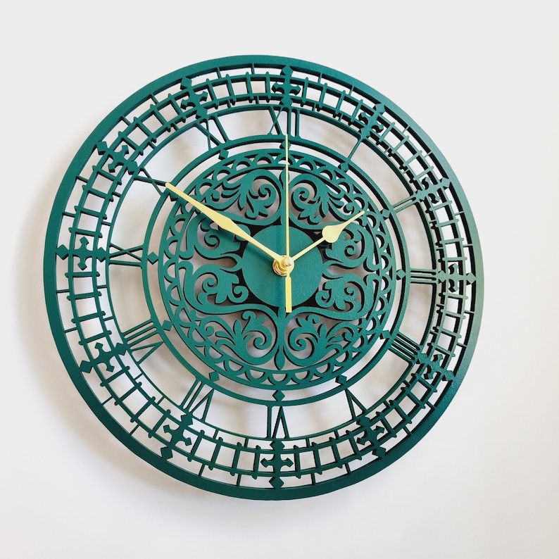Emerald Wall Clock Silent Non Ticking Roman Numerals 30cm Emerald Green ...
