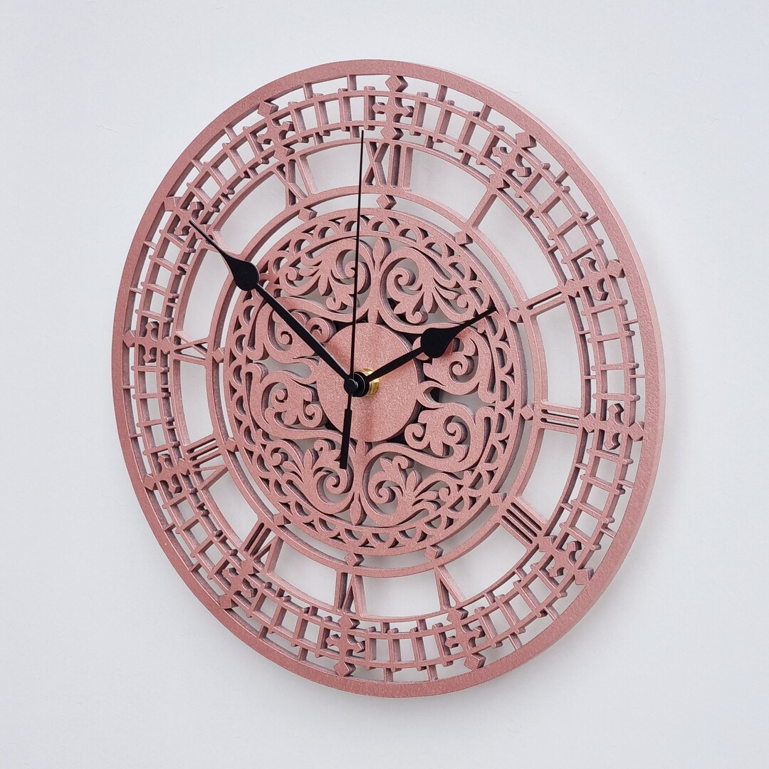 Rose Gold Wall Clock Metalic Rose Colour Silent Non Ticking Roman ...