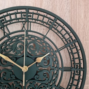 Forest Green Wall Clock Silent Non Ticking Roman Numerals 30, 40, 55 Cm ...