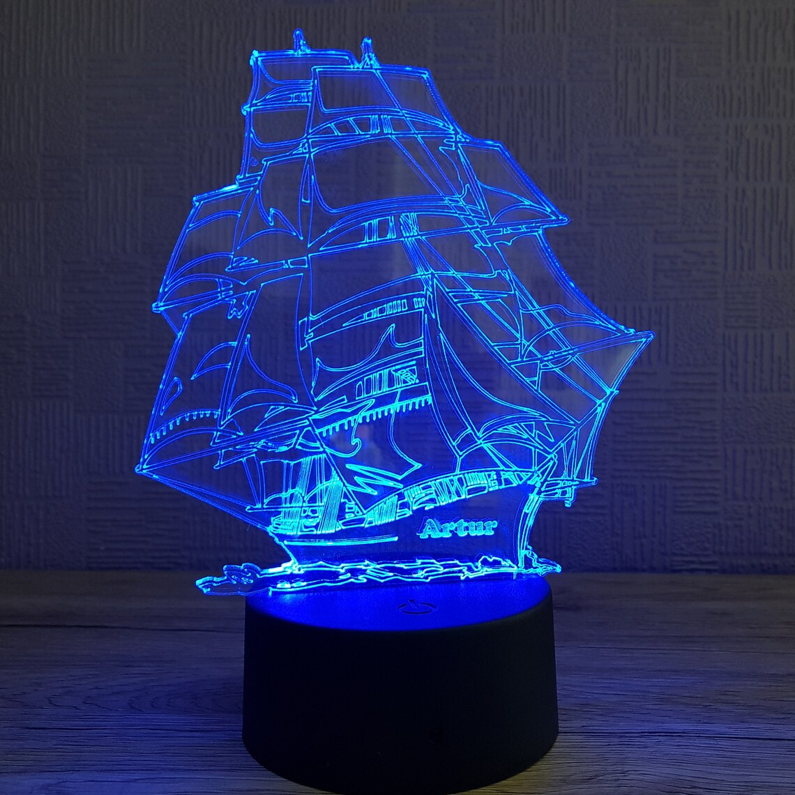 Personalised Sailing Ship Boat 3D LED Night Lamp Multi Colour Lights ...