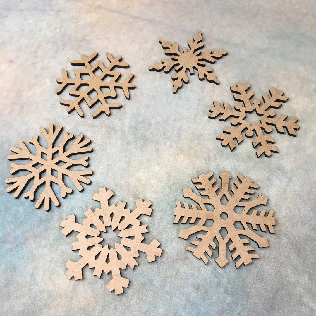 Wooden Snowflakes Set of 12 MDF Christmas Crafts Ornaments Blank Shapes ...